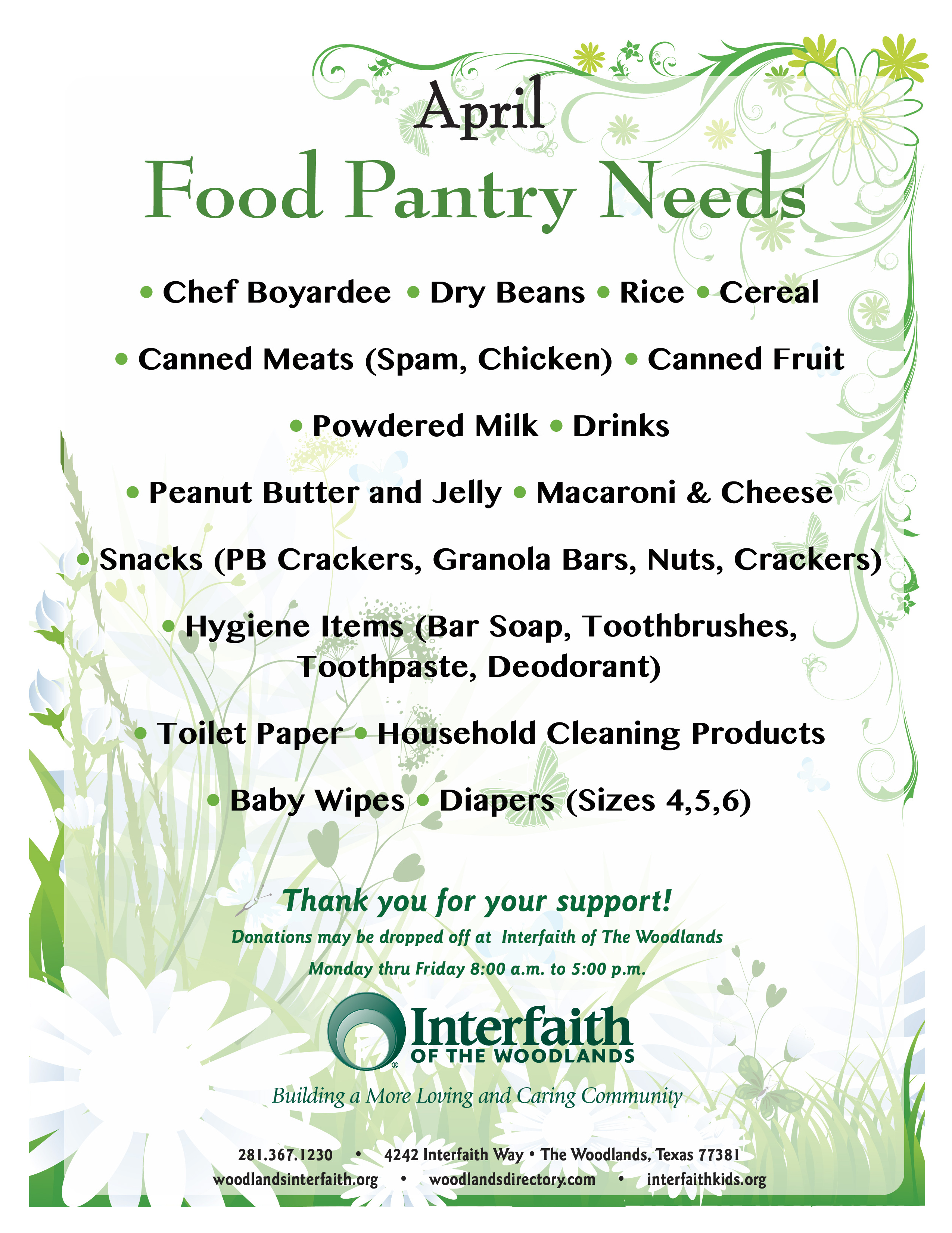 Food Pantry Needs April Interfaith Of The Woodlands Food Pantry Needs April Interfaith Of The Woodlands